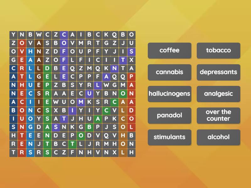 words Drug Introduction - Wordsearch