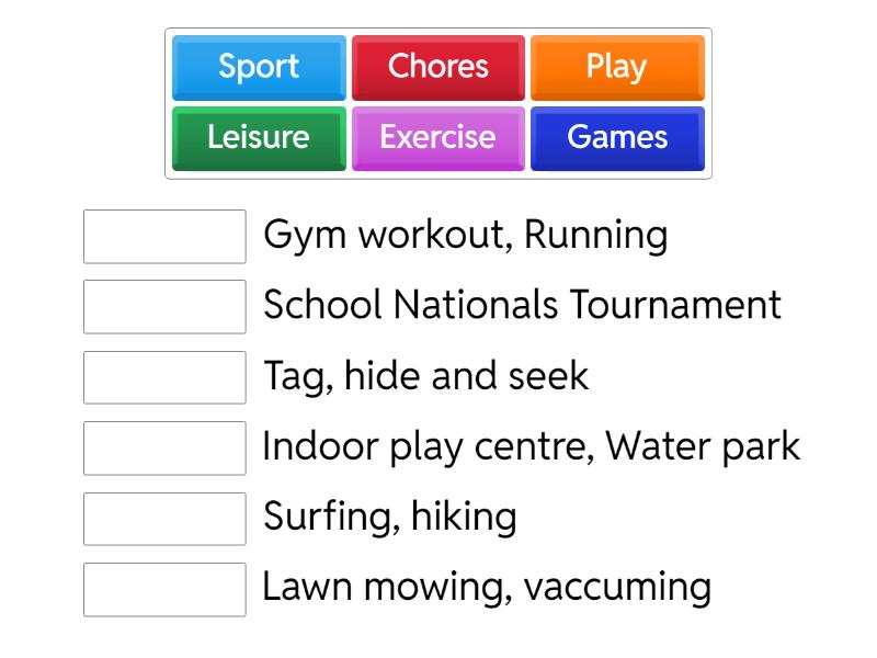 Types of Physical Activity - Match up
