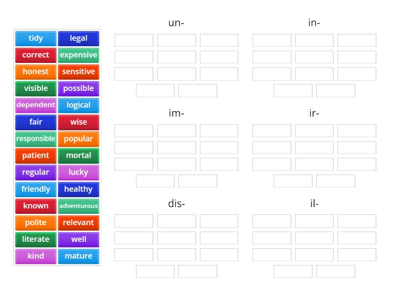Negative Prefixes B1 - Group sort