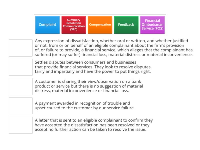 Complaints Matching Activity 1 - Match up