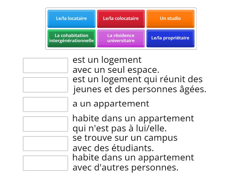 Vocabulaire - le logement (étudiant) - Match up