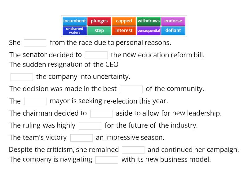 Biden stands down. Sentences - Complete the sentence