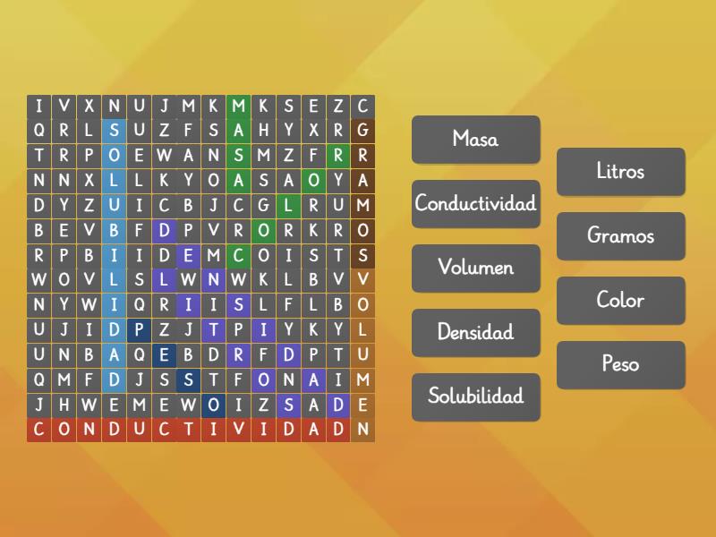 Propiedades de la materia - Sopa de letras