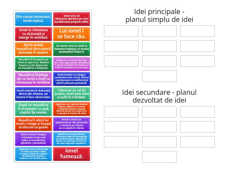 Vizită... de I.L.Caragiale - planul simplu și dezvoltat de idei - Ordenar por grupo