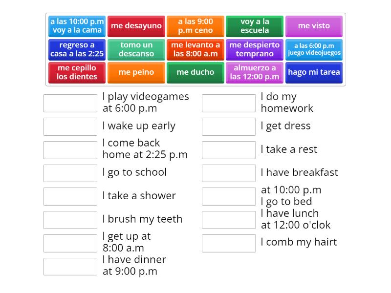 Practica acerca de la rutina diaria M.r Prado - Match up