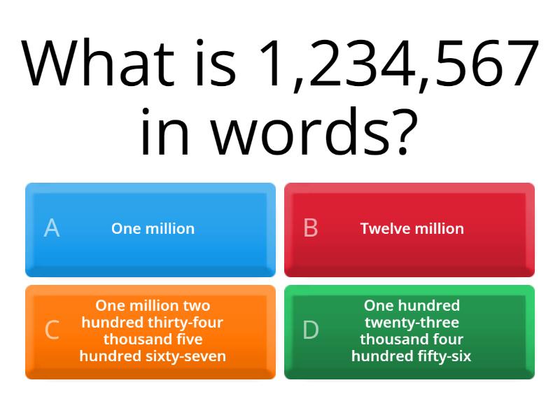 Reading Numbers Up to Millions - Quiz