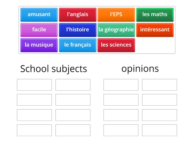 French school subjects or opinions - Group sort