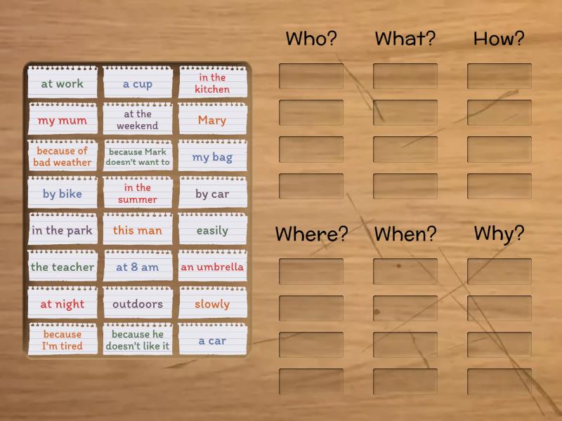 Question Words - Practice and Answers Examples - Ordenar por grupo