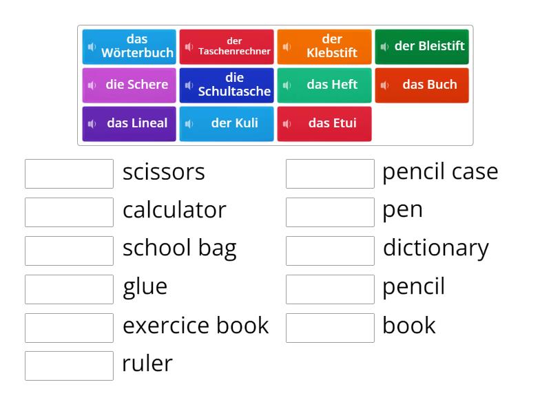 pencil case german - Match up