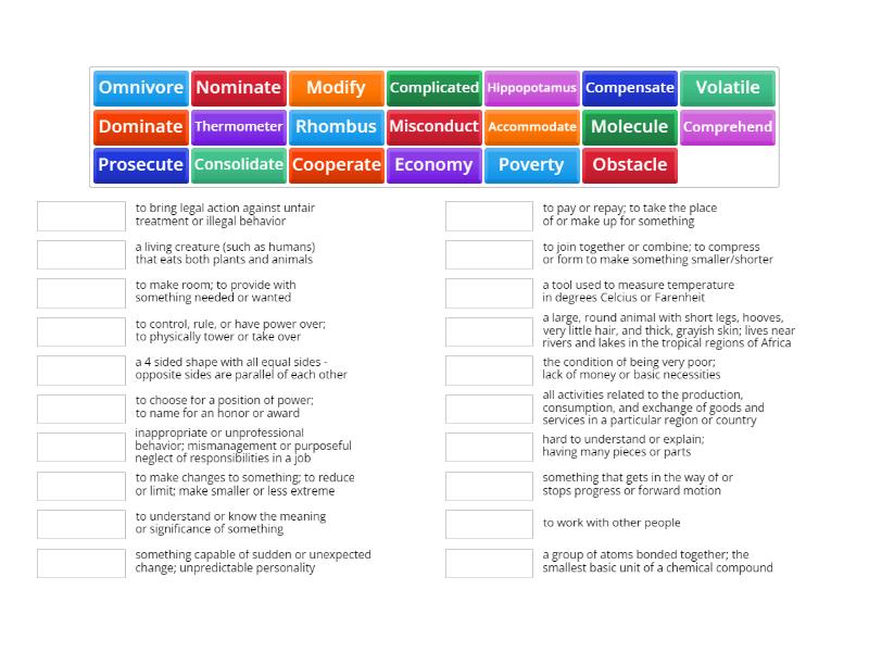 Vocab Unit 5 - Match up