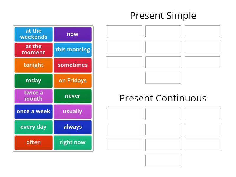 Present Simple vs Present Continuous - time expressions - Group sort