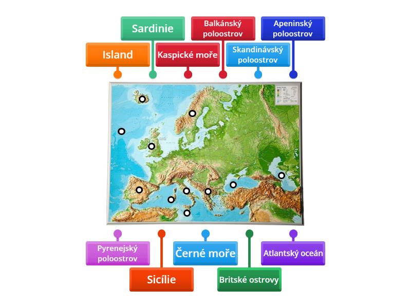 Evropa - mapa - Labelled diagram