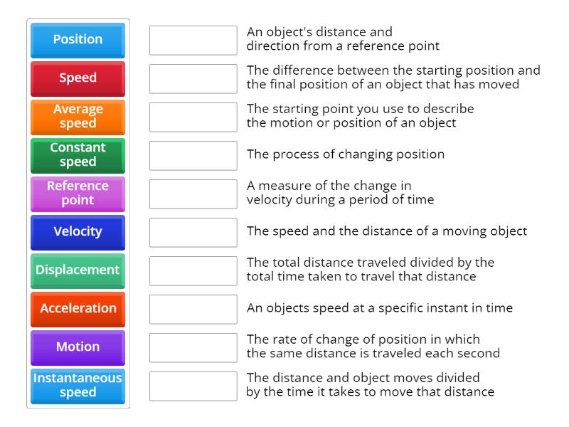 science quiz position and motion - Match up
