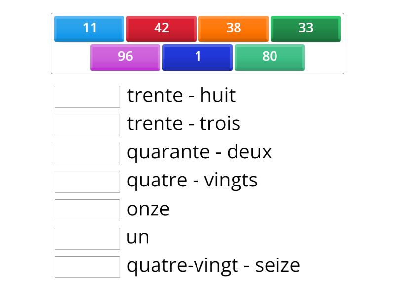 Numeri in francese - Match up