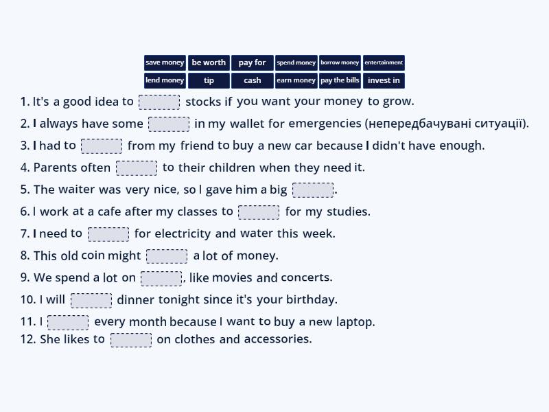 8.1 Treasure hunt - vocabulary review - Complete the sentence