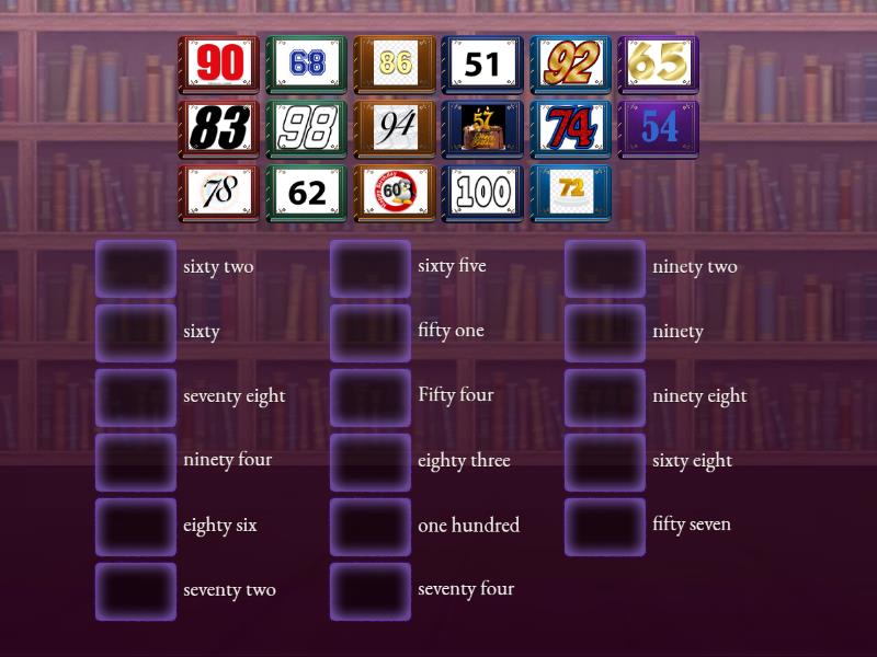 Numbers 50 to 100 - Match up