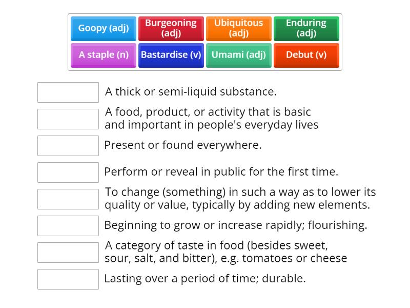 One of the world's oldest condiments vocabulary - Match up