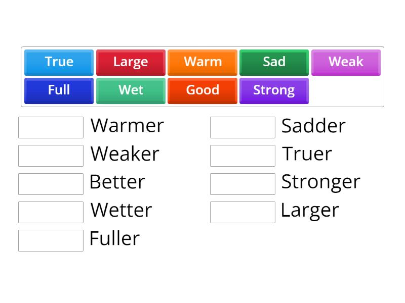 Put the original word and its form in comparative - Match up