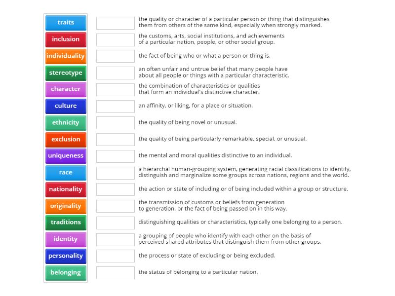 Identity Vocabulary - Match up