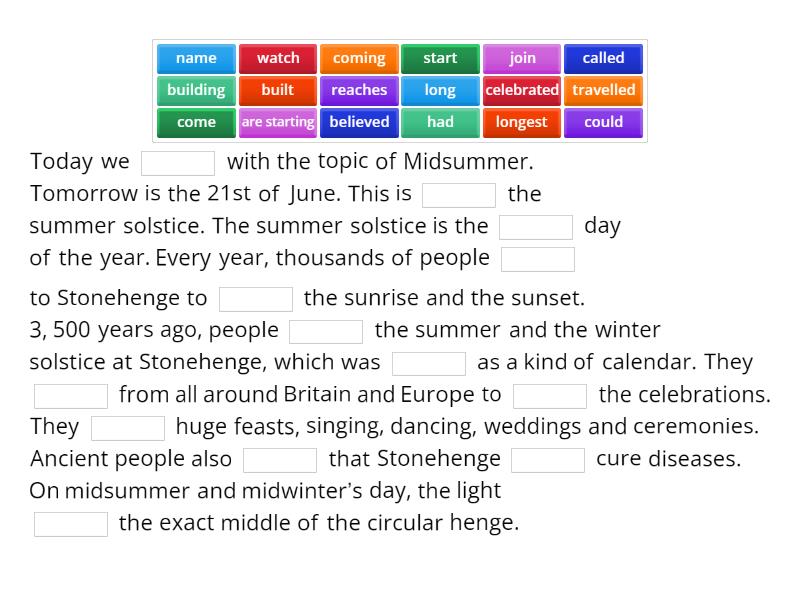 The Summer Solstice - Complete the sentence