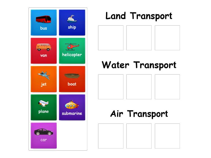 Means of transport - Sort the objects - Group sort