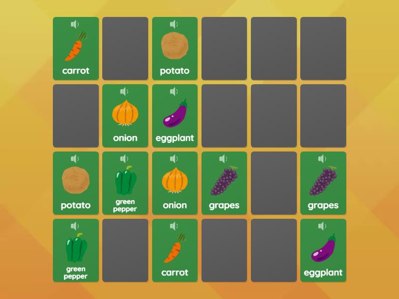 Fruits and Vegetables - Matching pairs