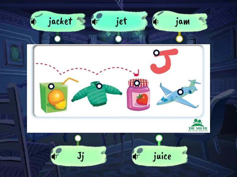 5.OP1- Jj (jam, jet, juice, jacket). Choose and Match - Labelled diagram