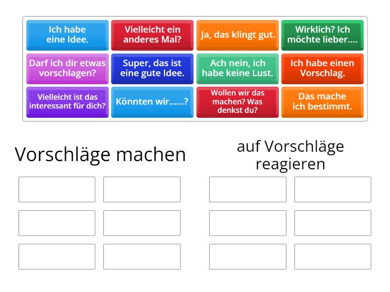 Redemittel Vorschläge machen und darauf reagieren - Group sort