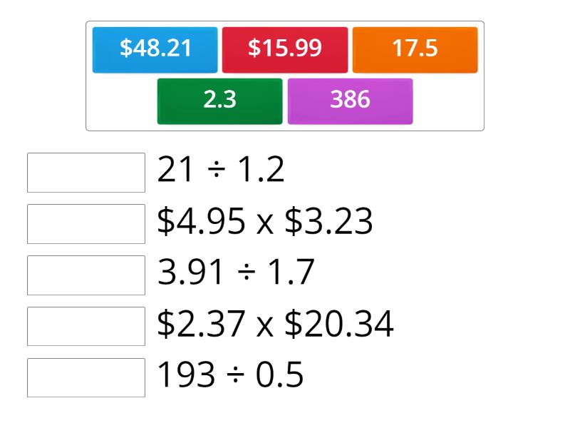 Multiplying/Dividing Decimals_Milestones Madness - Match up