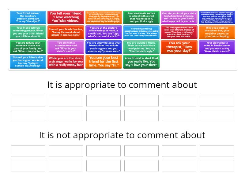 Part 2: Appropriate things to comment about - Group sort
