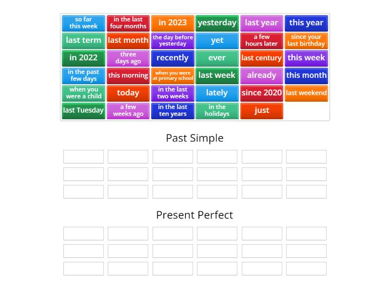 Signal/marker words - Past Simple and Present Perfect - Group sort
