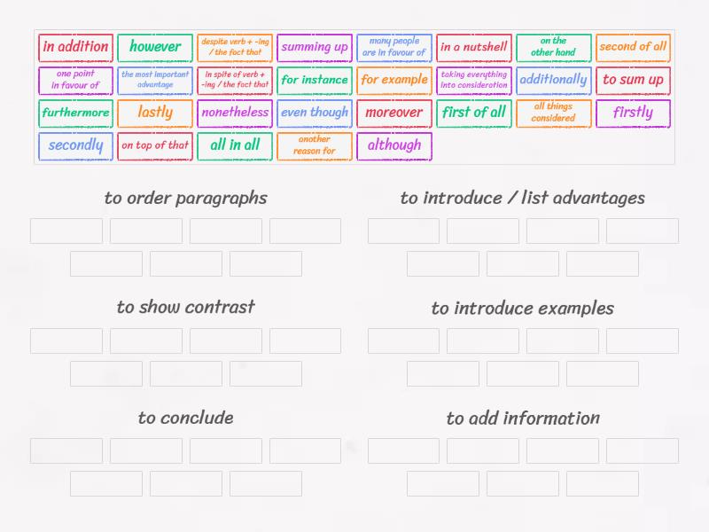 Linking words and phrases - Writing a formal letter - Ordenar por grupo