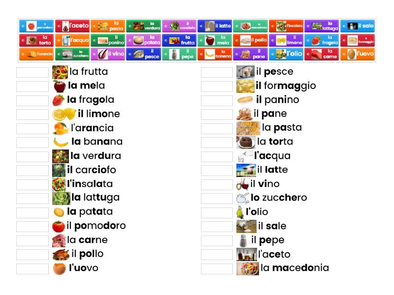 Lessico - I CIBI - COLLEGA LE IMMAGINI ALLA PAROLA - Associação