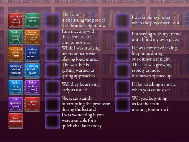 15, 16. Continuous Aspect (Present, Past, Future). Functions - Match up