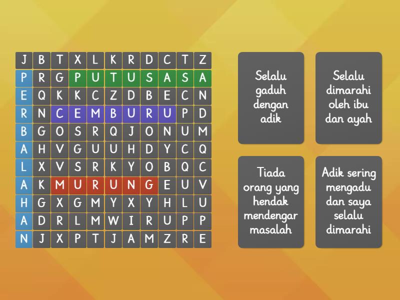 Kesan konflik dan stress dalam keluarga by Cikgu RaudhahNasrin - Wordsearch