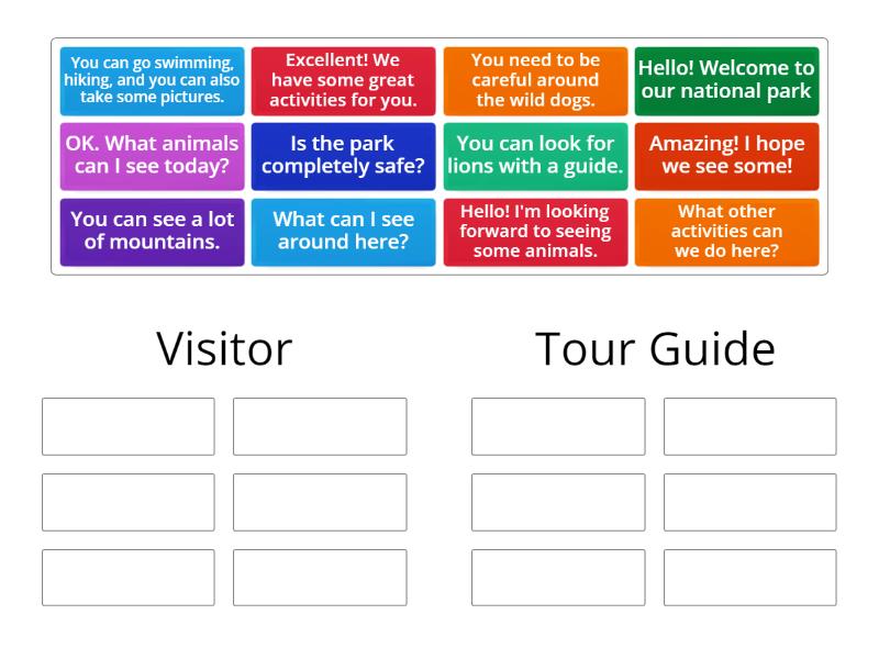 Visitor & Tour Guide phrases - Ordenar por grupo