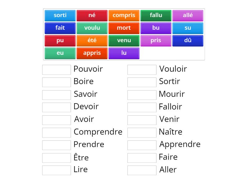 PARTICIPE PASSE VERBES IRREGULIERS - Match up