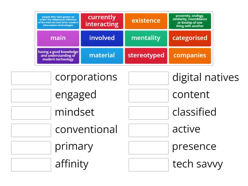 vocabulary Digital natives Action 11 module 8 - Match up