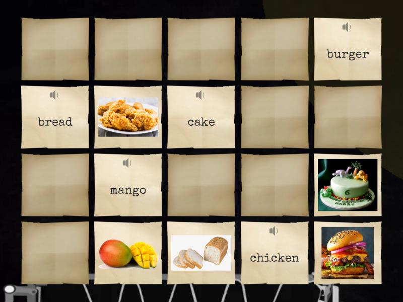 Grade 1 Food Vocabulary - Matching pairs