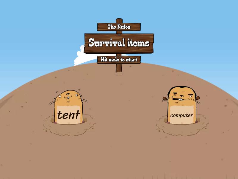 Hit a mole with the survival items - Whack-a-mole