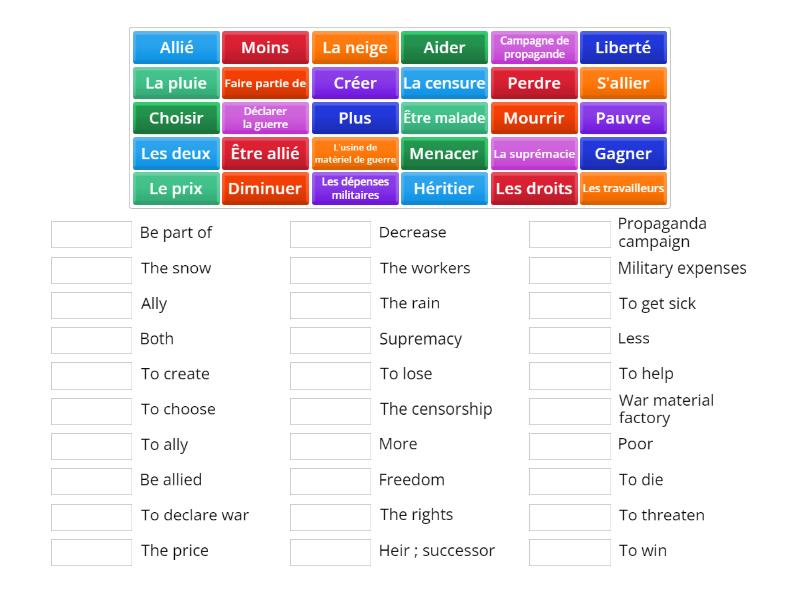 WW1 Vocabulary LISTE 2 - Match up