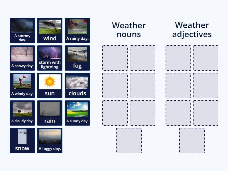 Sort weather words into nouns or adjectives - Group sort