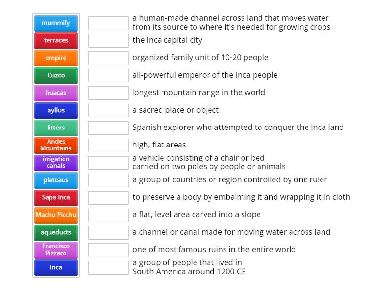 Inca Vocabulary - Match up
