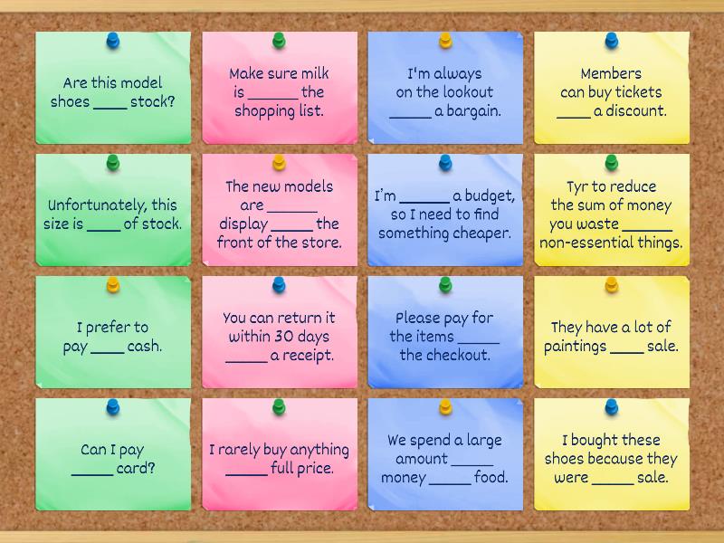 Shopping prepositions - Flip tiles
