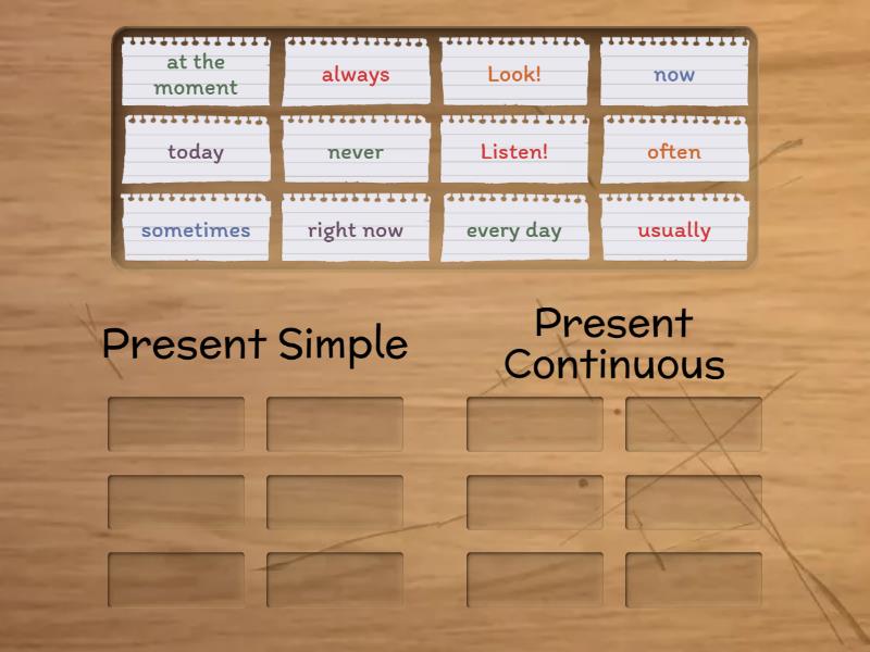Present Simple & Present Continuous time expressions (markers) - Group sort