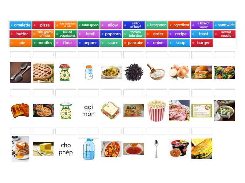 grade 7 - unit 5 - food and drink - vocabulary 2 - Match up