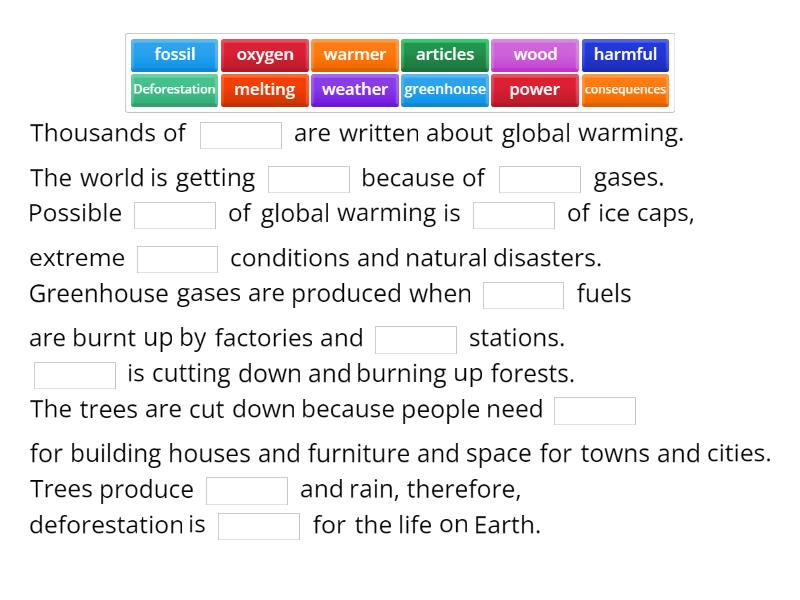 Global warming-reading - Complete the sentence
