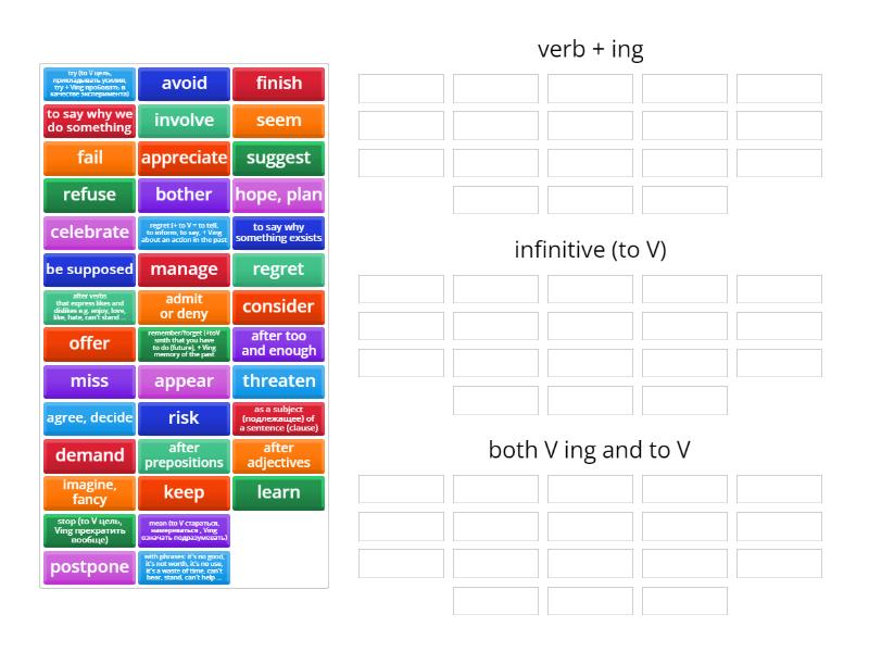 Infinitive and verb + -ing forms - Group sort