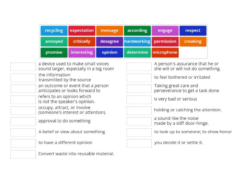 Welcome unite Vocabulary formative test - Match up