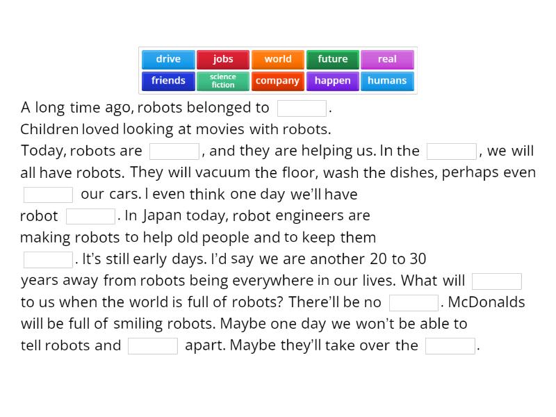 Video follow-up activity about robots - Complete the sentence